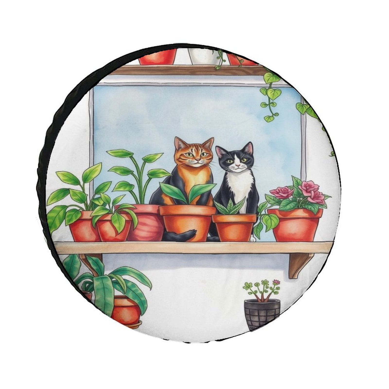 The Cat on The Plant Rack Spare Tire Cover Weatherproof Wheel Camper ...
