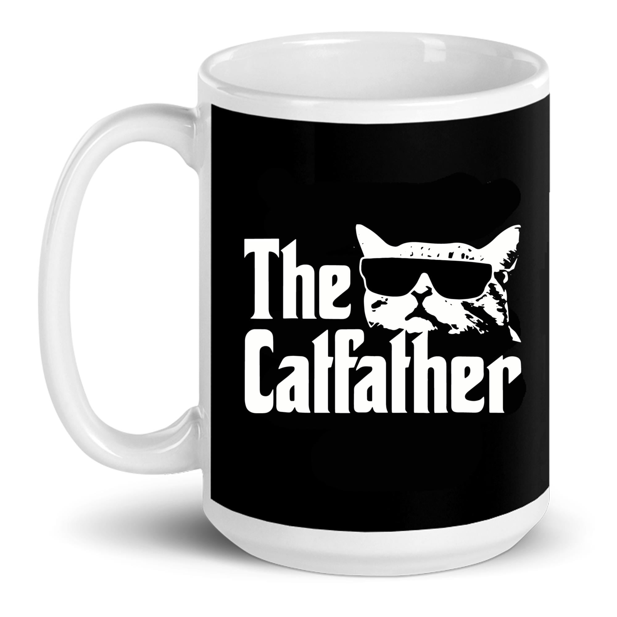 The Catfather Funny Cat Dad Fathers Daddy Cats Owner Lover Vintage Gift Ceramic Mug 15oz (White ...