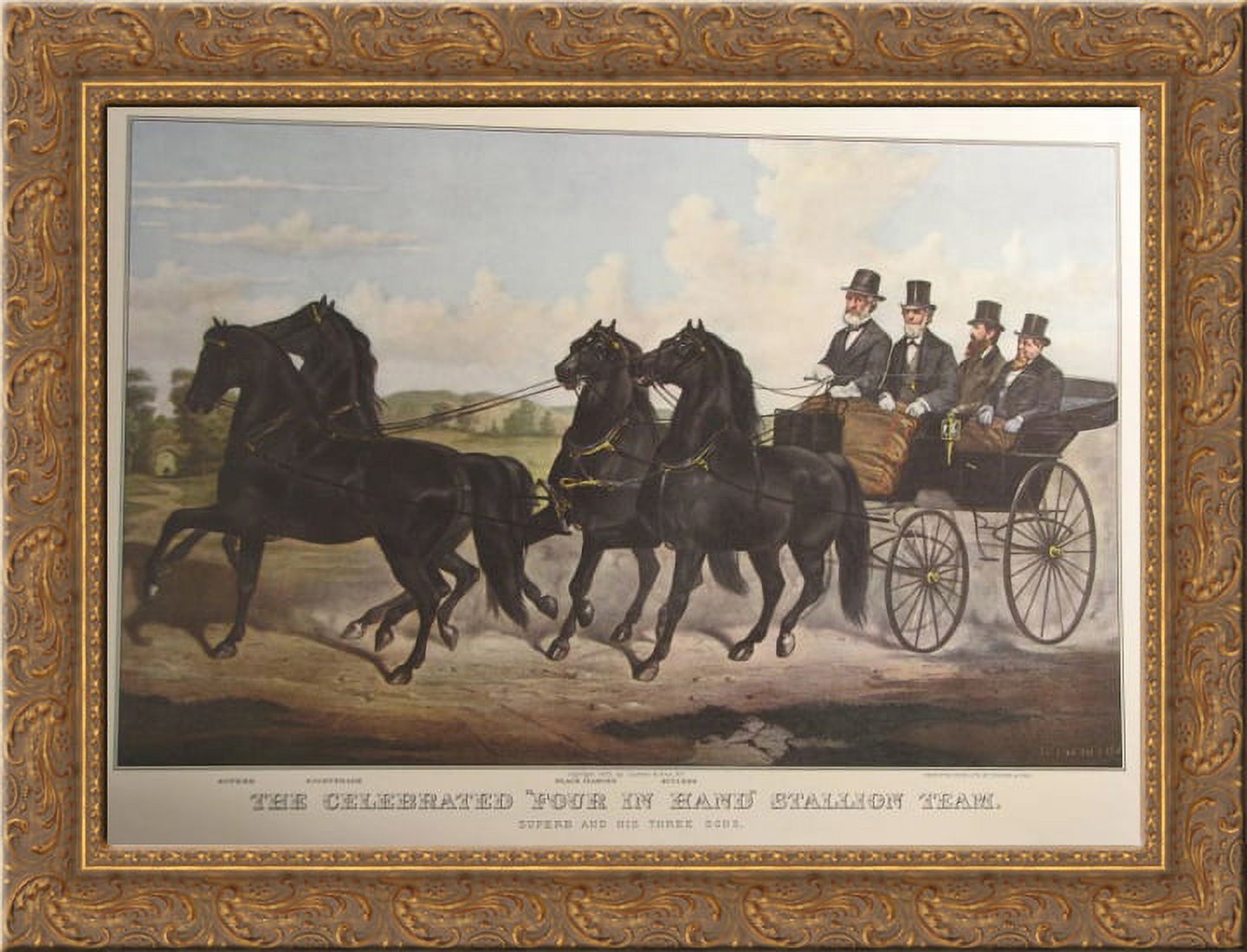 The Celebrated Four in Hand Stallion Team 24x18 Gold Ornate Wood Framed ...