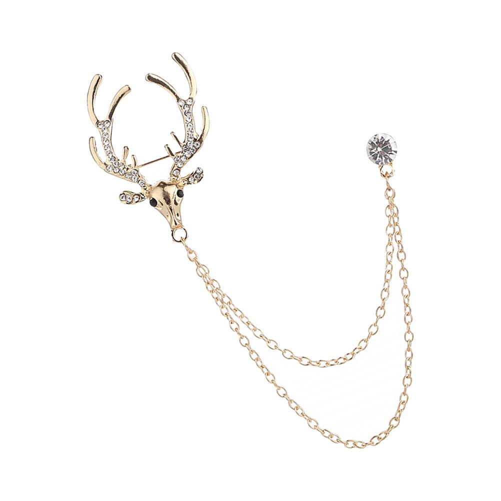 The Chain Texture Decorative Pins Rhinestone Elk Brooch Men Breast Man ...
