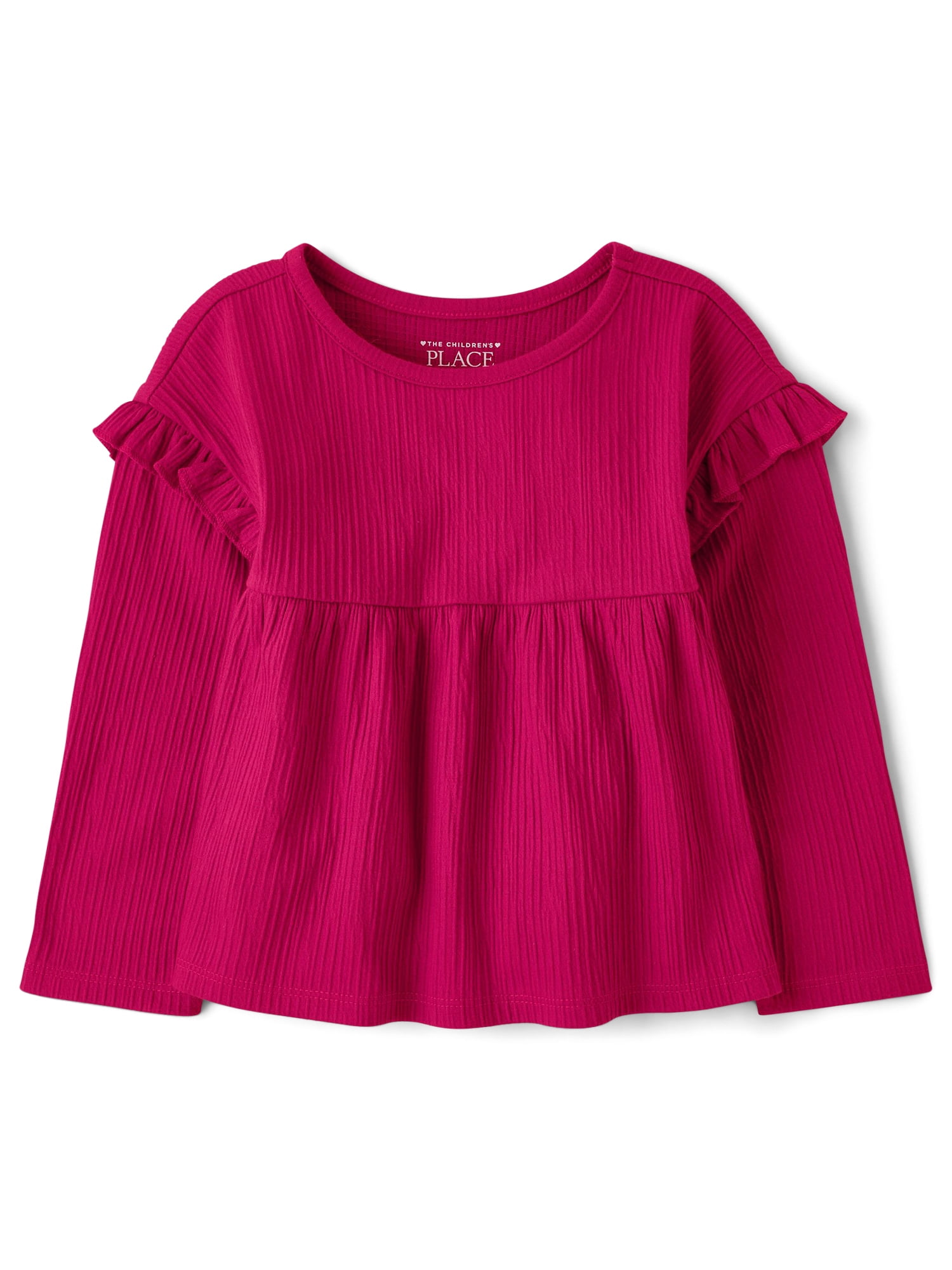 The Children's Place Baby Toddler Girls Long Sleeve Ruffle Top, Sizes ...