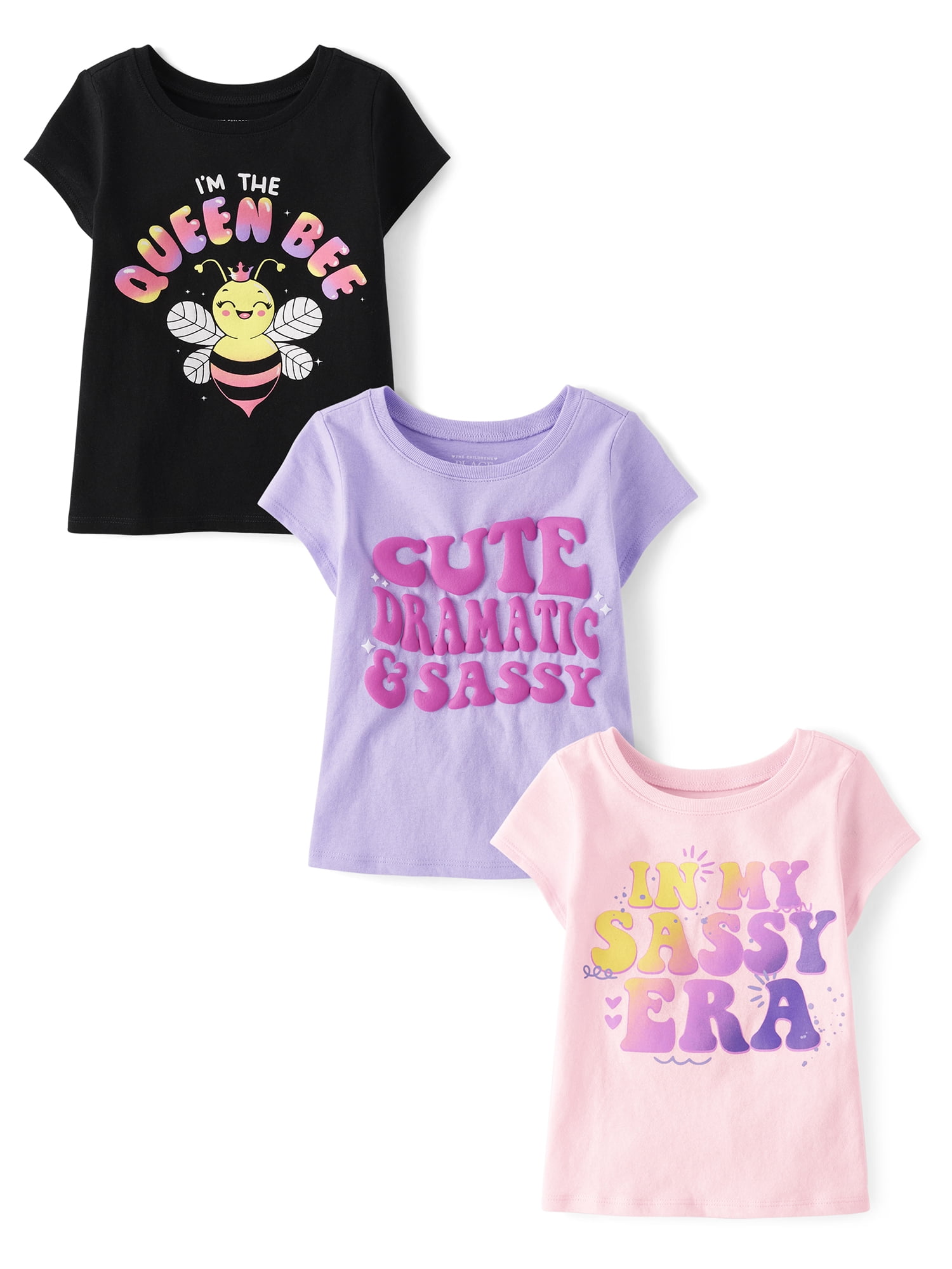 The Children's Place Baby Toddler Girls Short Sleeve Sassy Tee, 3-Pack ...