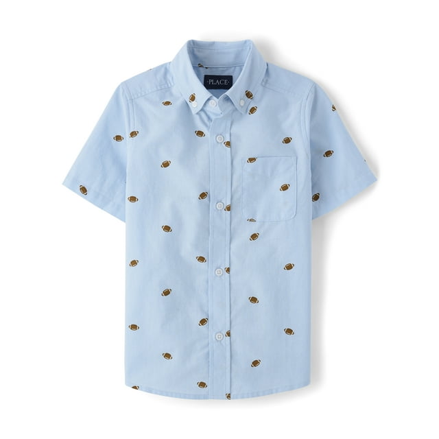 The Children's Place Boys Short Sleeve Football Print Button Up Shirt ...