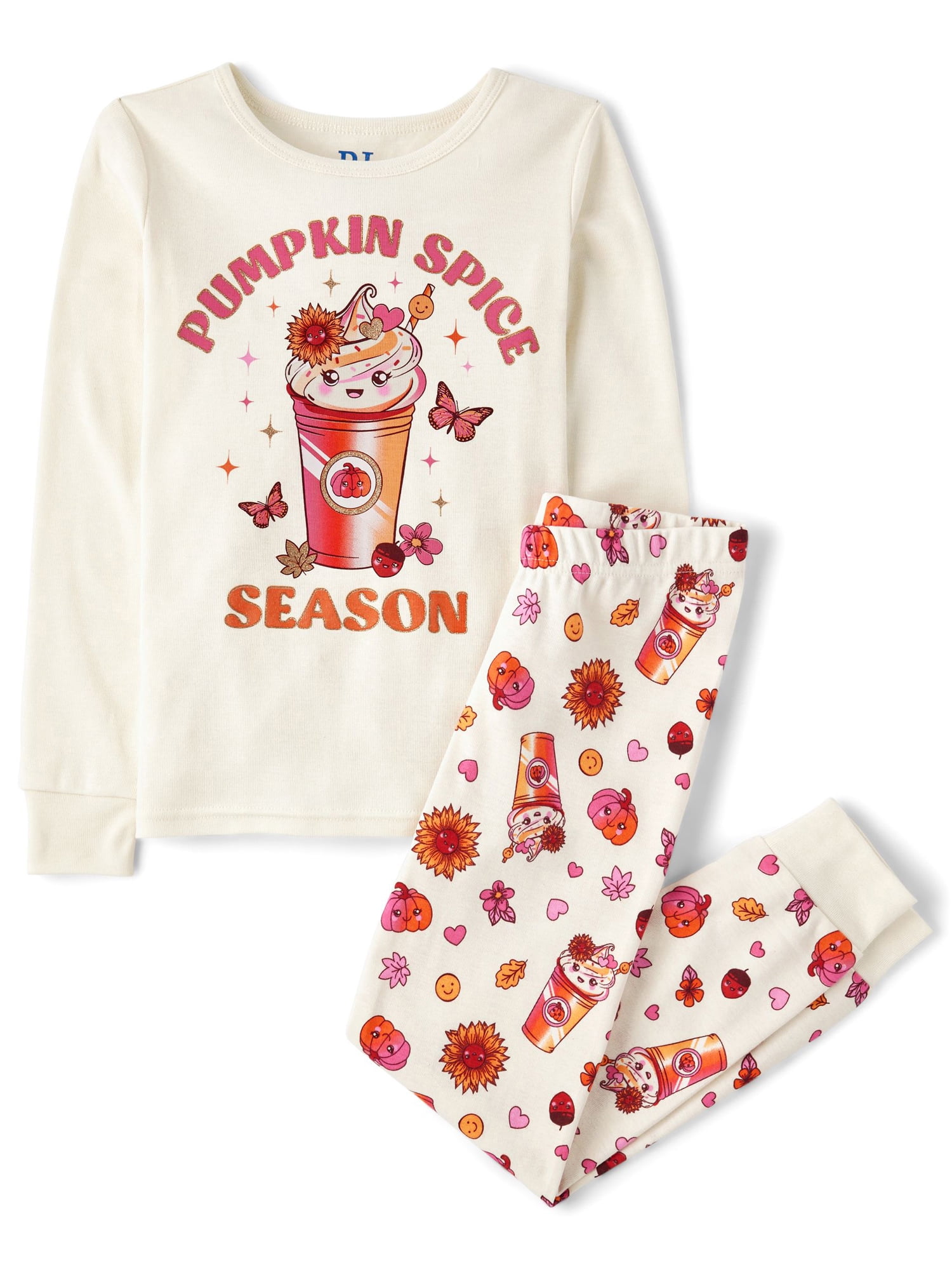 The Children's Place Girls Long Sleeve Pumpkin Spice Pajamas, Sizes 4 ...