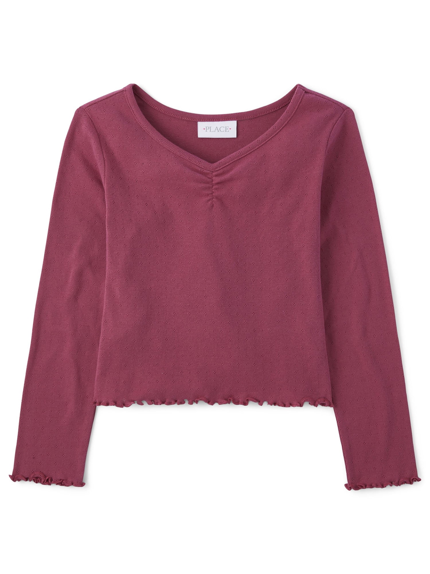 The Children's Place Girls Long Sleeve Pointelle Top XS-XXL, Cotton ...