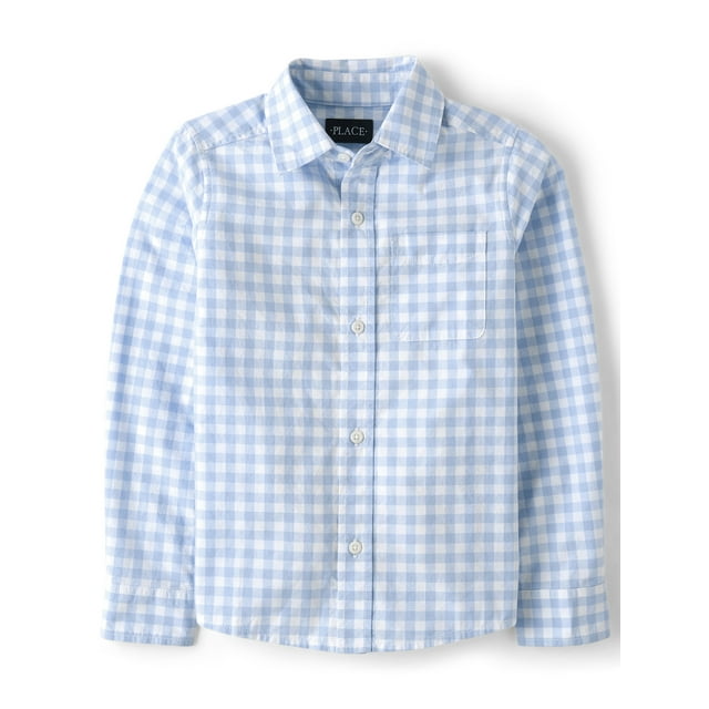 The Children's Place Boys Long Sleeve Gingham Poplin Button Up Shirt ...
