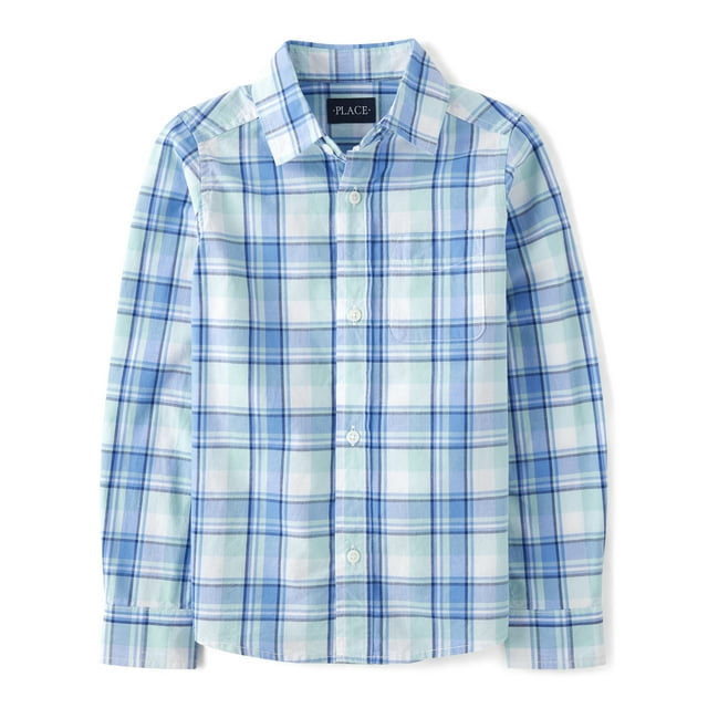 The Children's Place Boys Long Sleeve Poplin Button Up Shirt, Sizes XS ...
