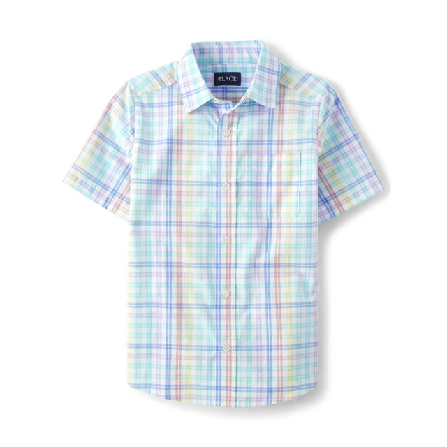 The Children's Place Boys Short Sleeve Poplin Button Up Shirt, Sizes XS ...