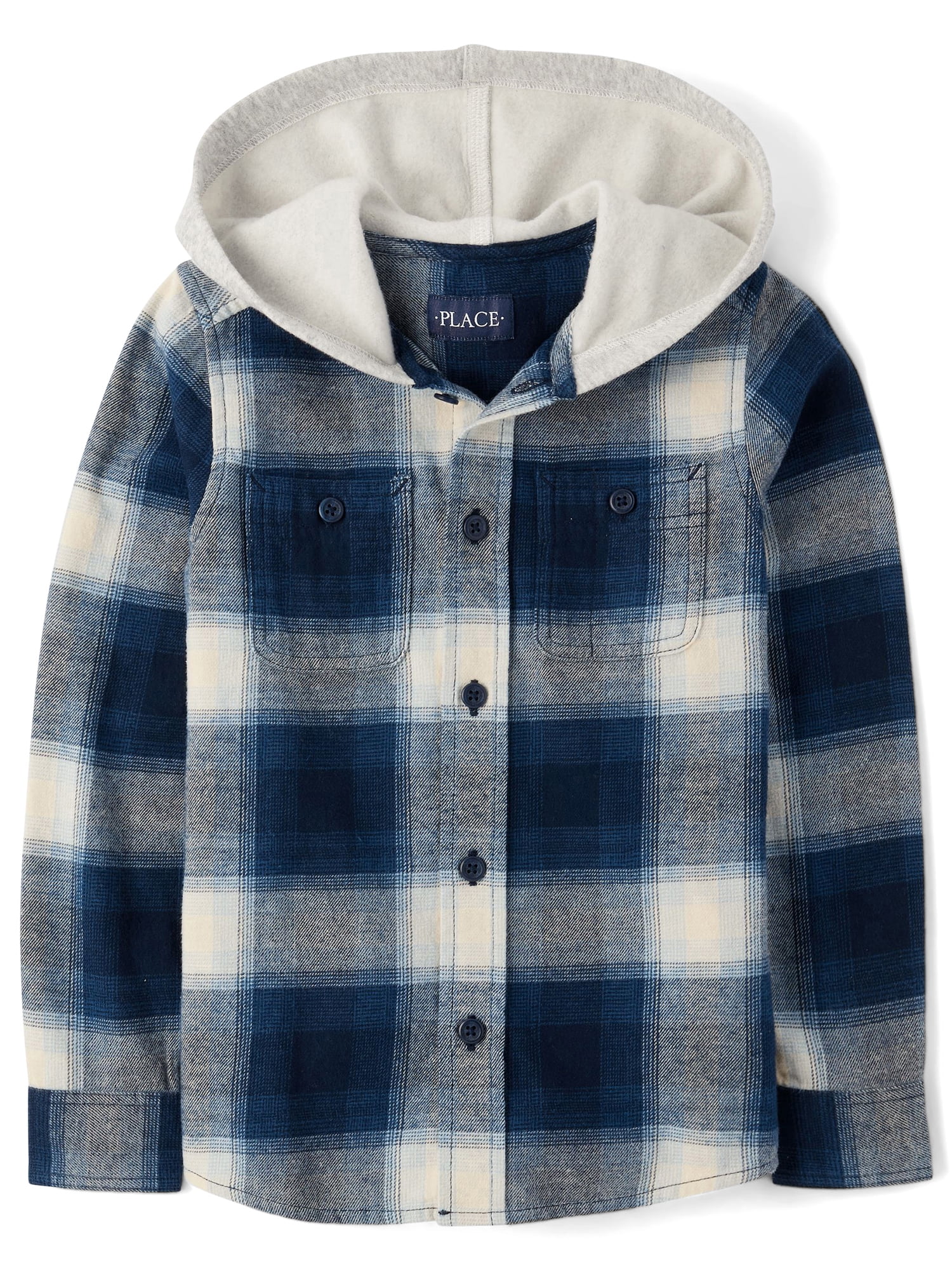 The Children's Place Boys Plaid Hooded Flannel Shirt, Long Sleeve ...