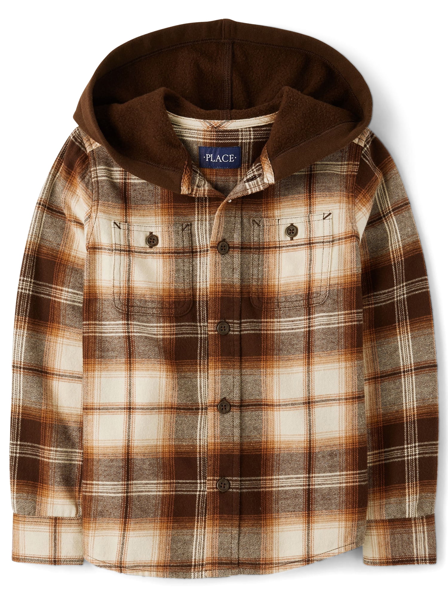 The Children's Place Boys Long Sleeve Plaid Hooded Flannel Top, Sizes ...