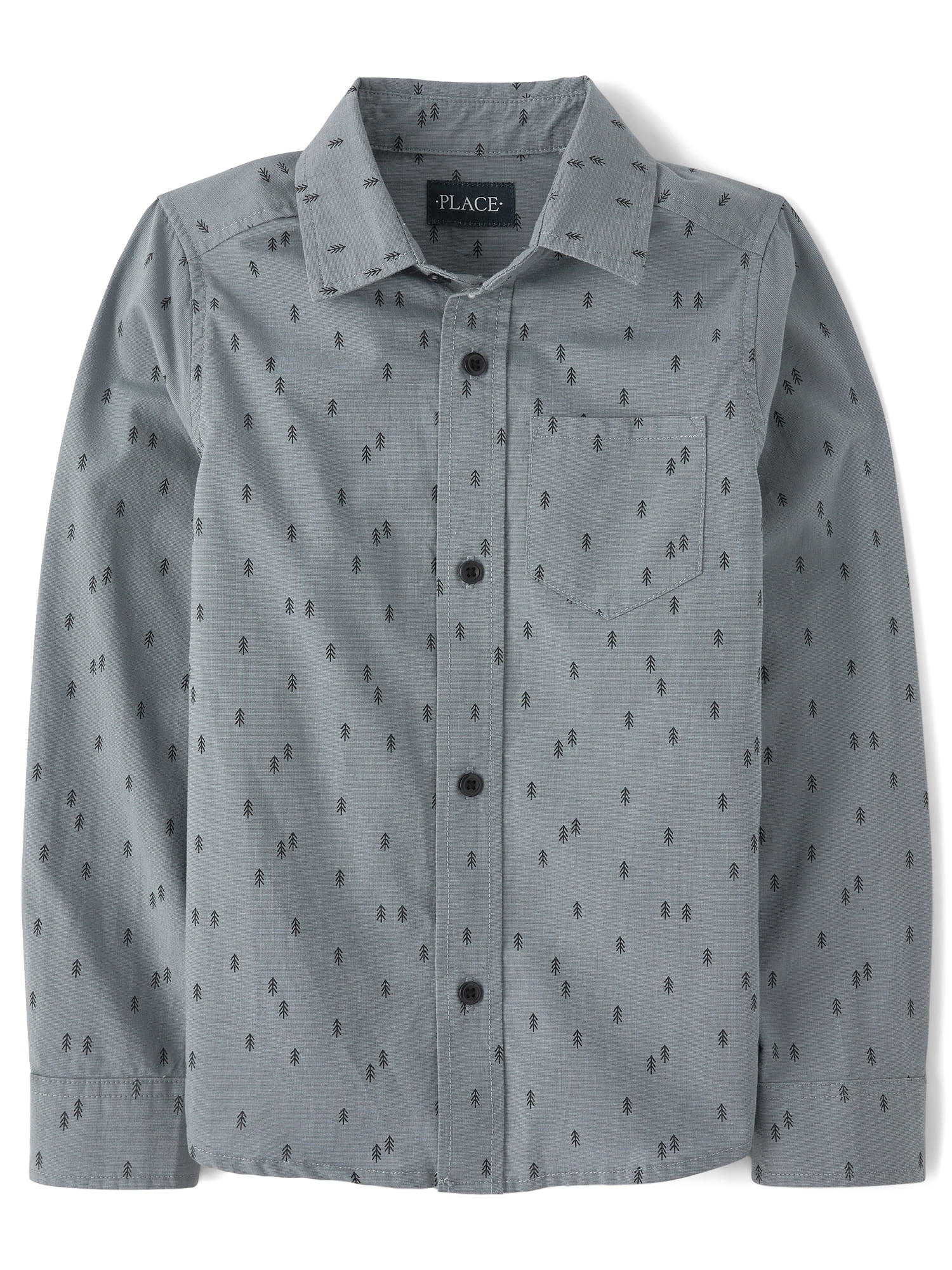 The Children's Place Boys Long Sleeve Printed Poplin Button Up Shirt ...