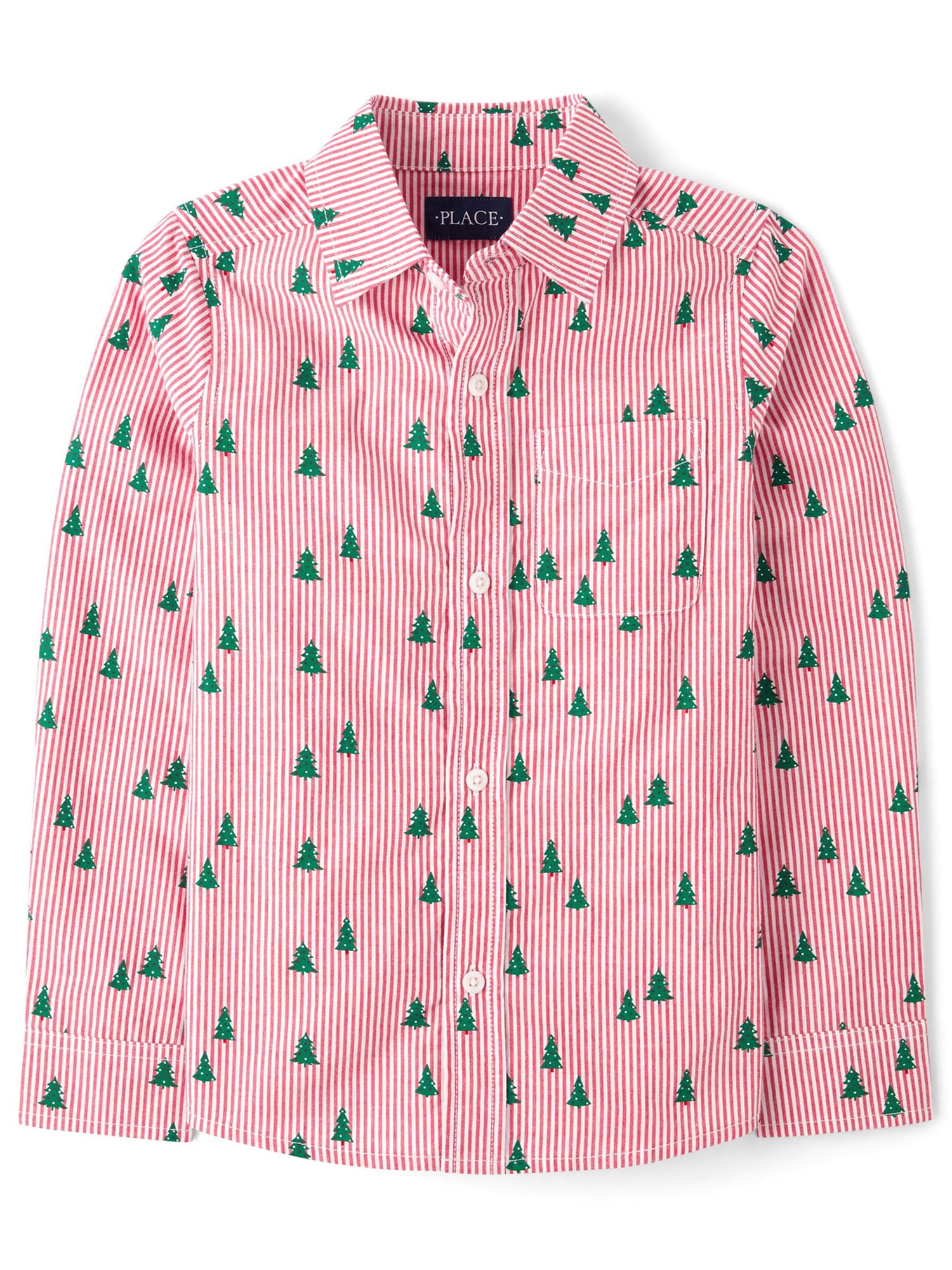 The Children's Place Boys Long Sleeve X-Mas Tree Button Up Shirt, Sizes ...