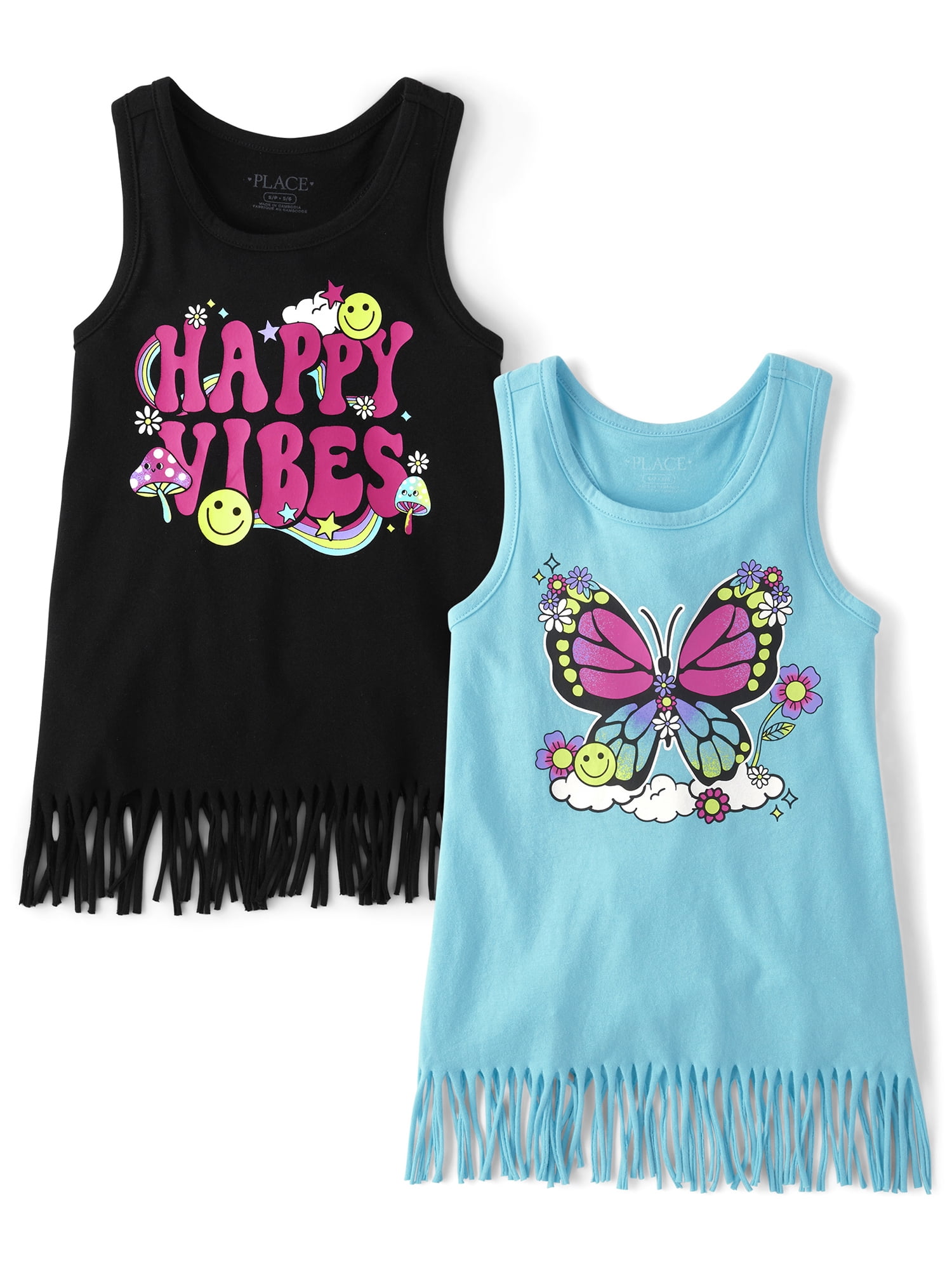The Children's Place Girls Sleeveless Fringe Tank Top 2-Pack XS-XXL ...
