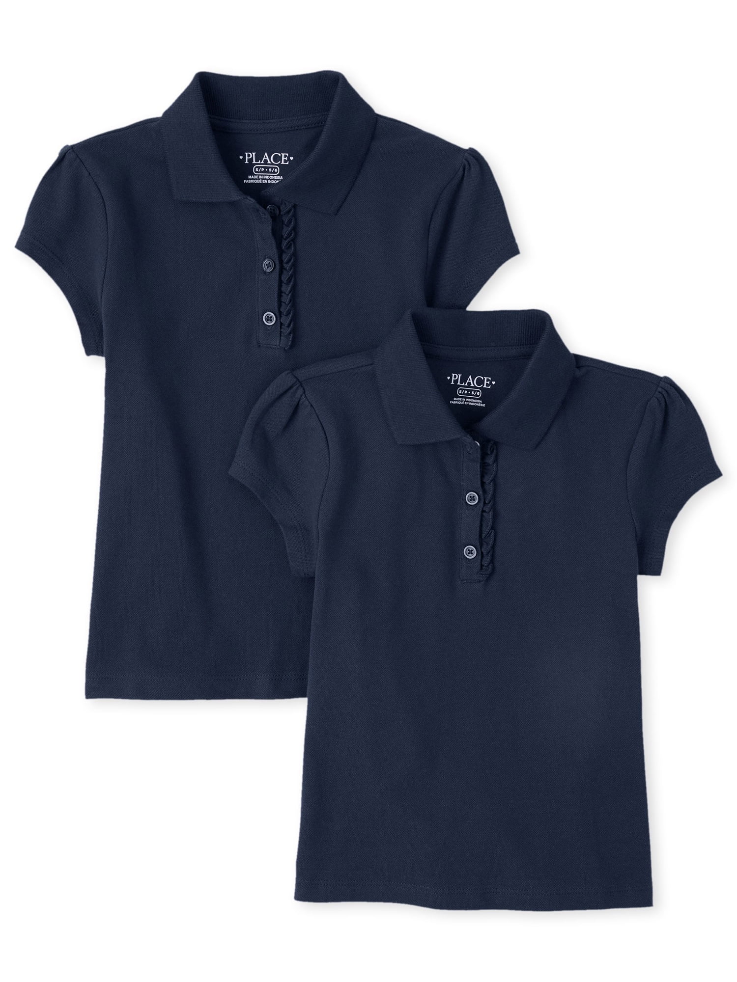 The Children's Place Girls Uniform Short Sleeve Ruffle Polo, 2-Pack ...