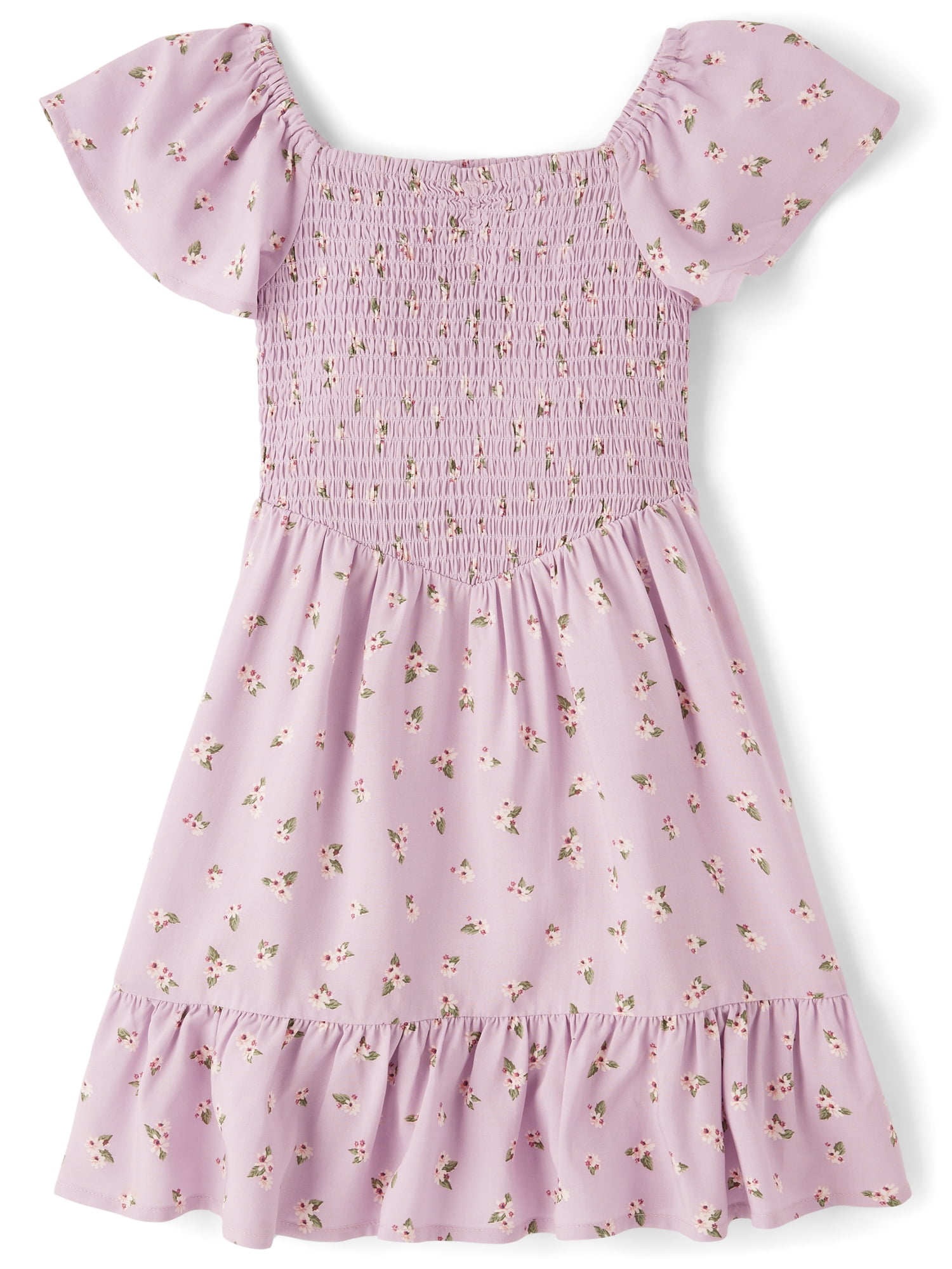 The Children's Place Girls Cap Sleeve Floral Smocked Ruffle Dress ...