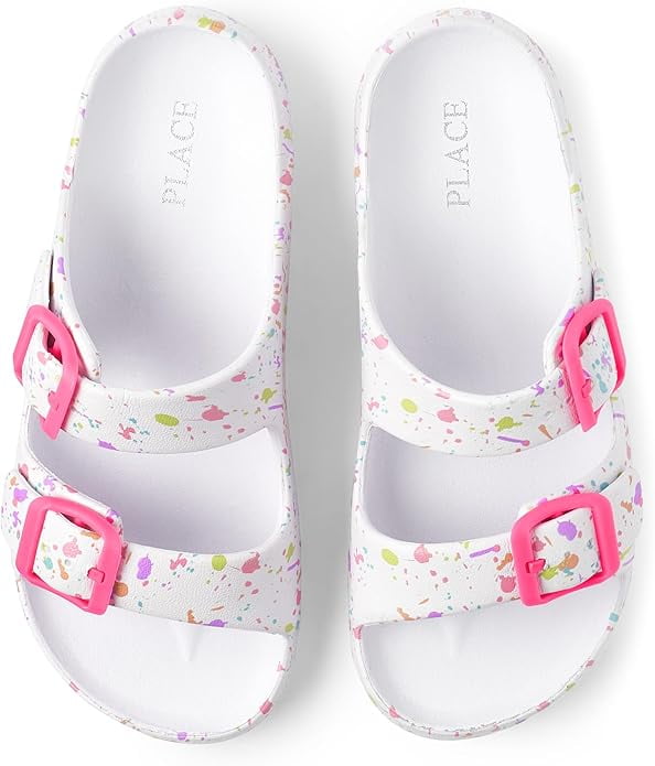 The Children's Place Girls Double Buckle Slip On Slide Sandals, White ...