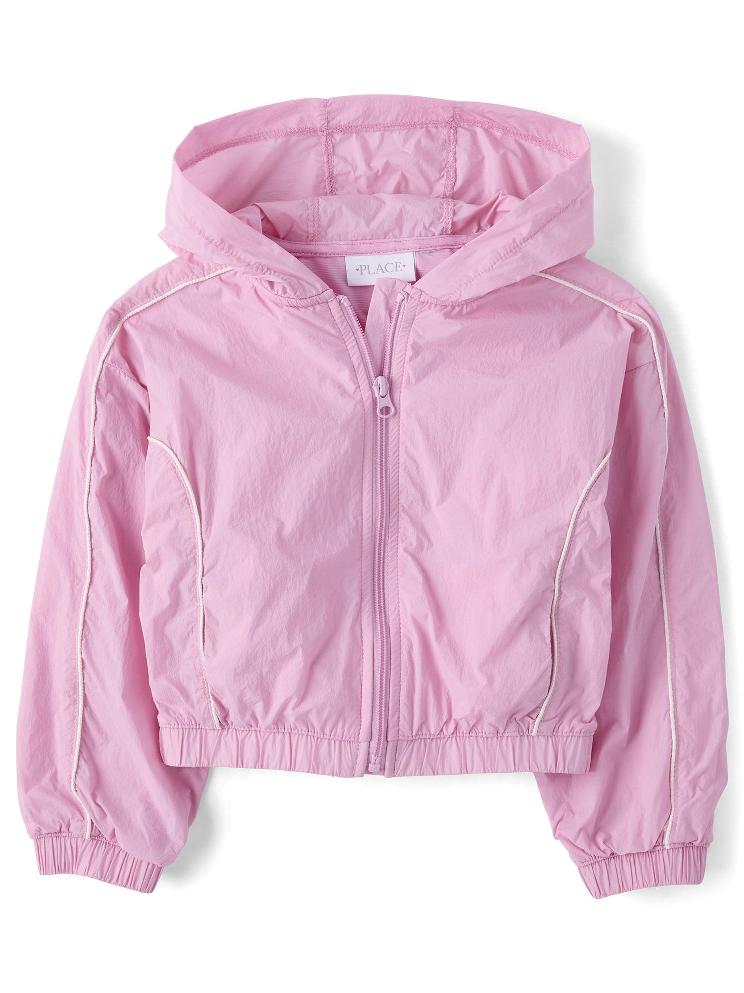The Children's Place Girls Long Sleeve Hooded Nylon Windbreaker Jacket ...