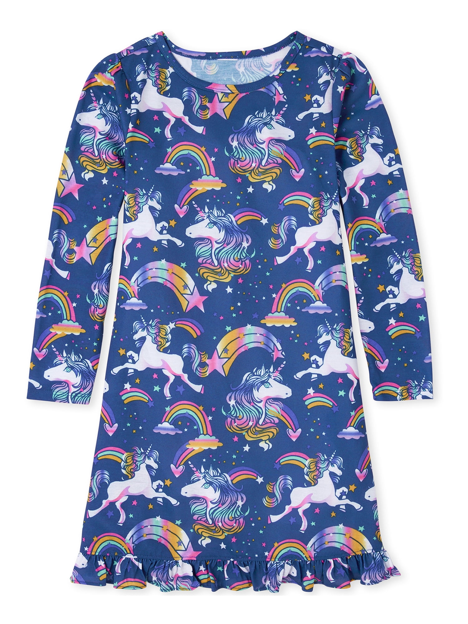 The Children's Place Girls Long Sleeve Ruffle Pajama Nightgown, Sizes 4 ...