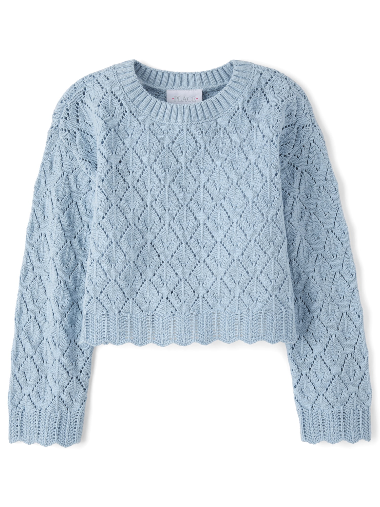 The Children's Place Girls Long Sleeve Scalloped Crochet Sweater, Sizes ...