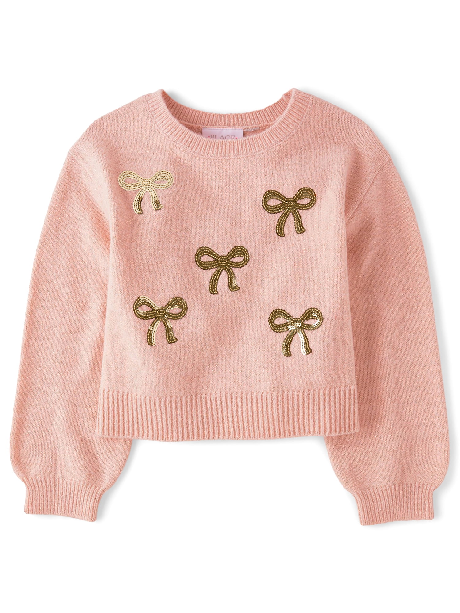 The Children's Place Girls Crew Neck Long Sleeve Sequin Bow Sweater ...