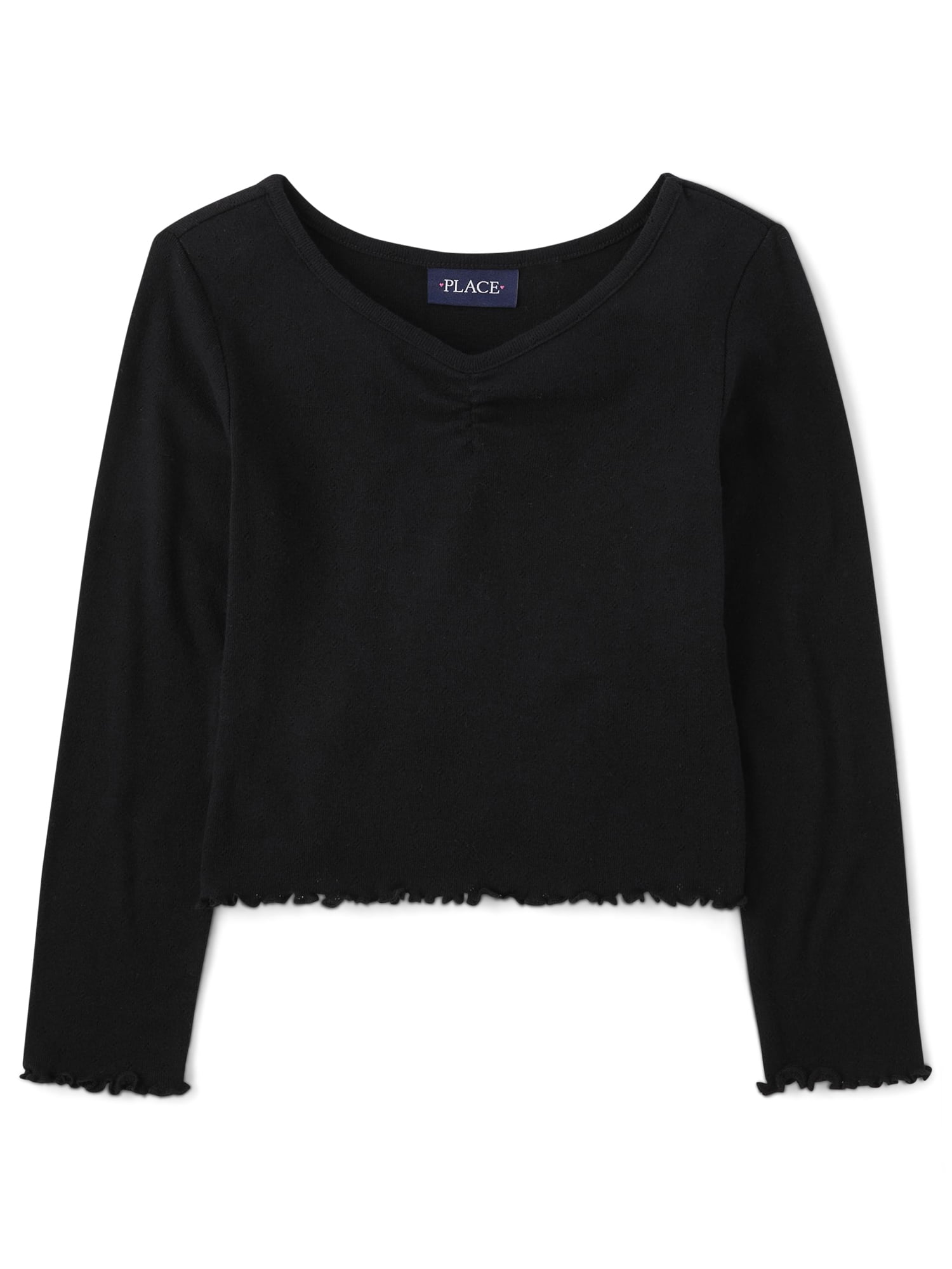 The Children's Place Girls Long Sleeve Solid Pointelle Top, Sizes XS ...