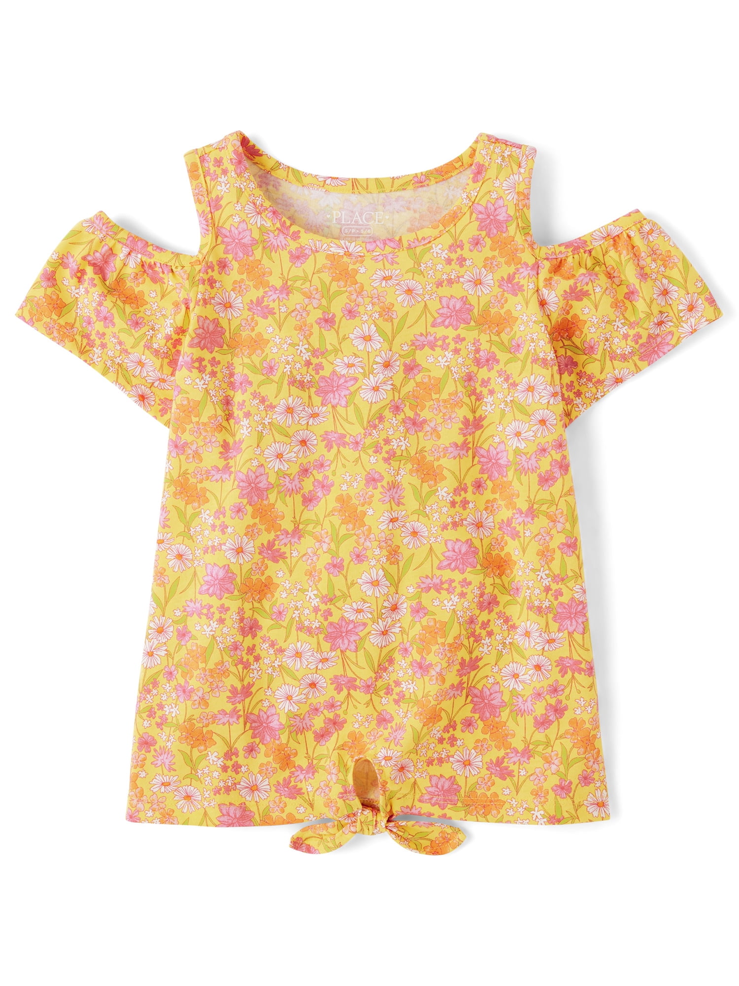 The Childrens Place Girls Open Shoulder Tie Front Top - Walmart.com