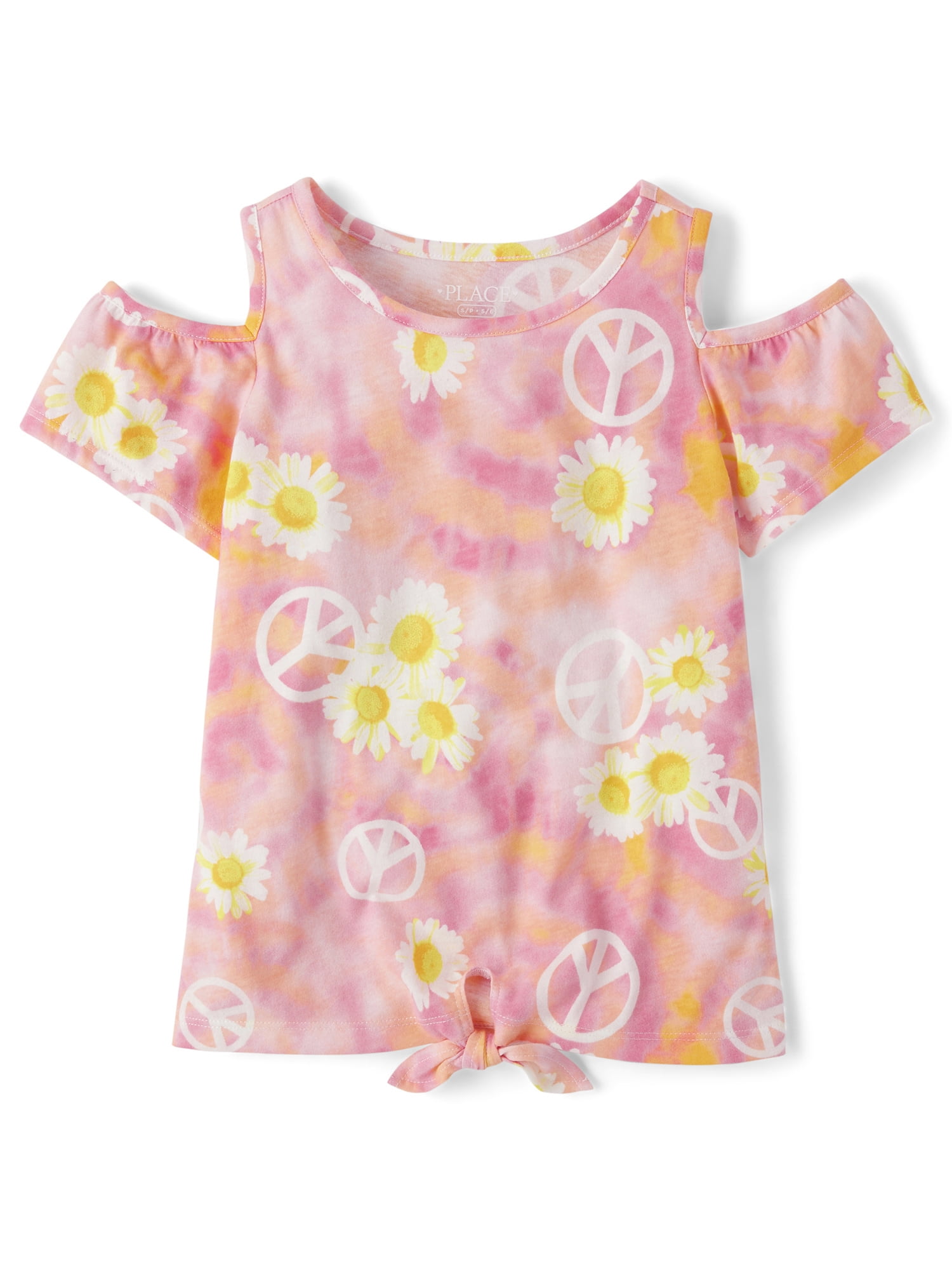 The Childrens Place Girls Open Shoulder Tie Front Top - Walmart.com