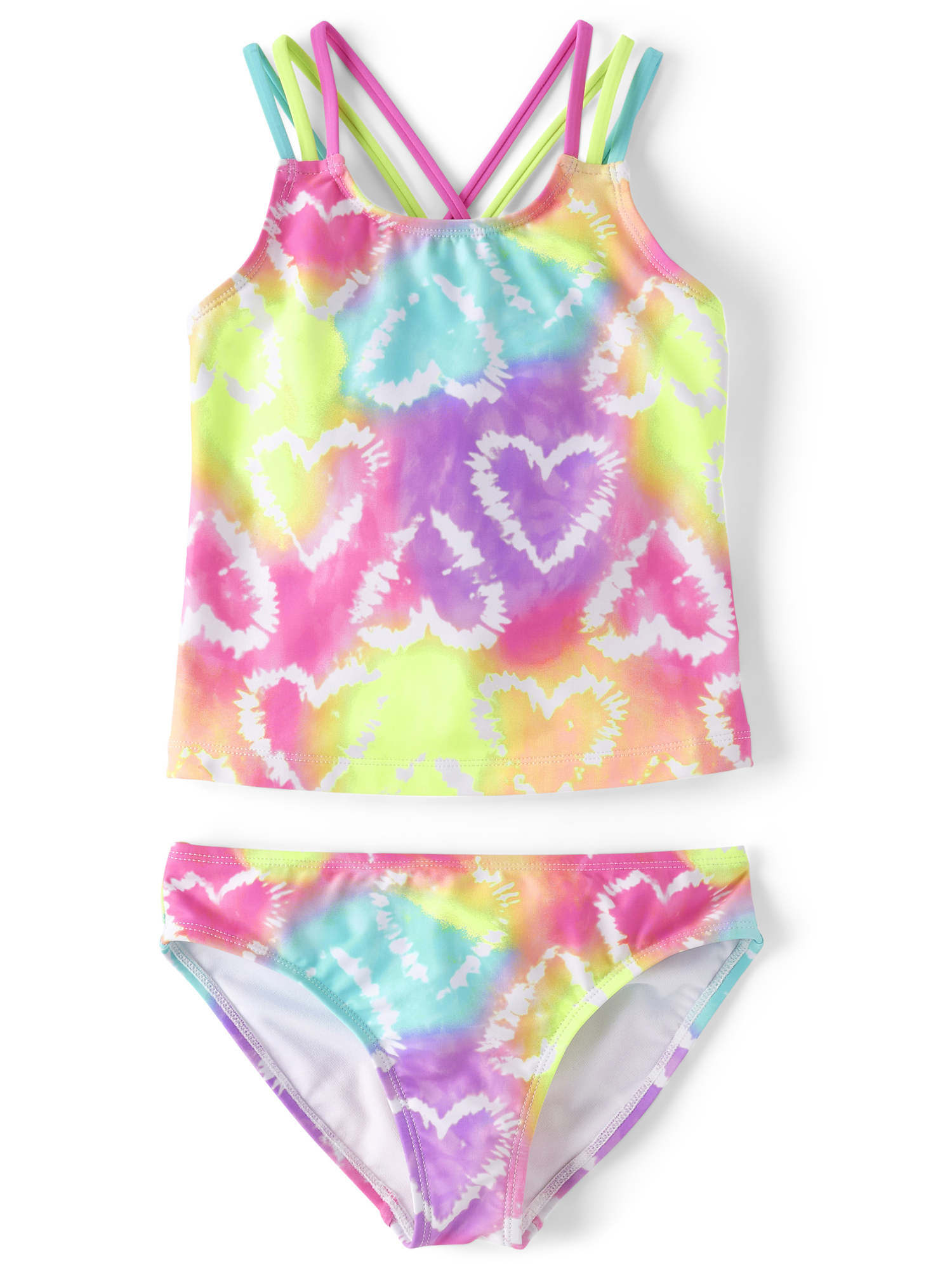 Wonder Nation Girls' Side Tie Tankini Swimsuit with UPF 50, 2-Piece ...