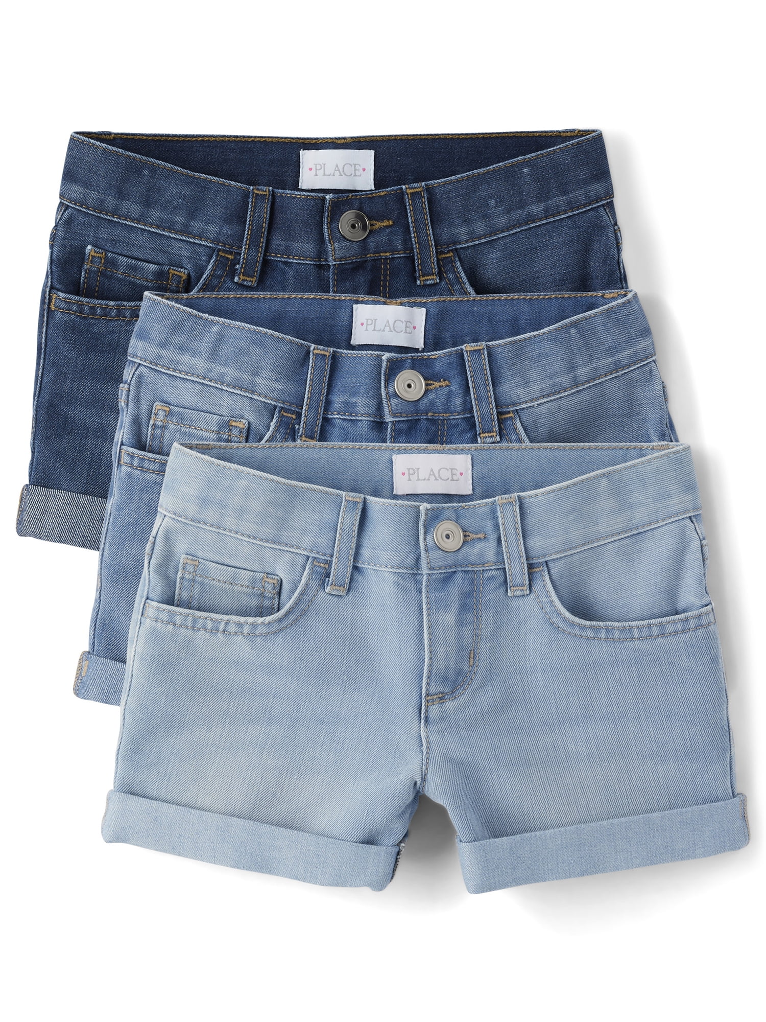 The Children's Place Girls Roll-Cuff Denim Short, 3-Pack, Sizes 4-16 ...