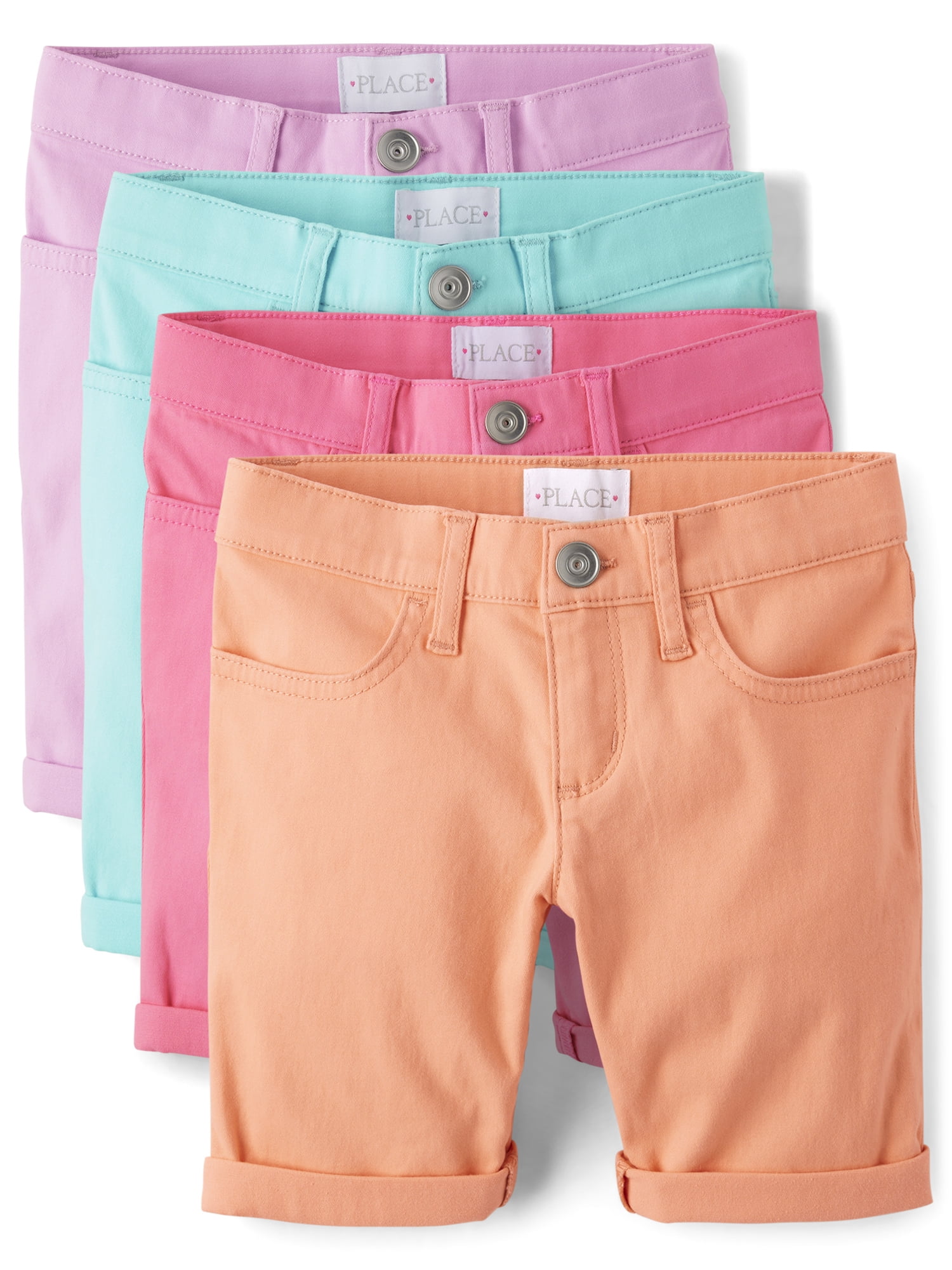 The Children's Place Girls Roll-Cuff Solid Skimmer Shorts 4-Pack Sizes ...