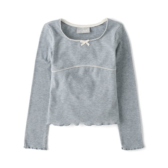 The Children's Place Girls Round Neck Long Sleeve Ribbed Lettuce Top ...