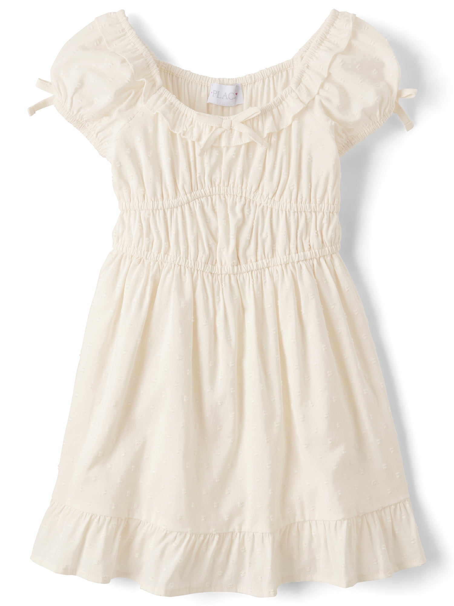 The Children's Place Girls Short Puff Sleeve Clip Dot Ruffle Dress ...