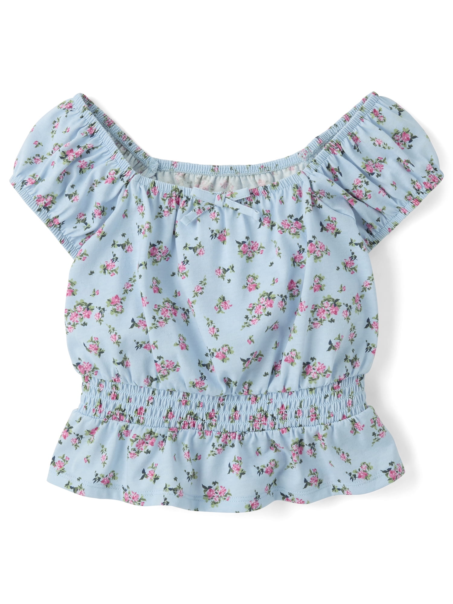 The Children's Place Girls Short Puff Sleeve Floral Smocked Top, Sizes ...