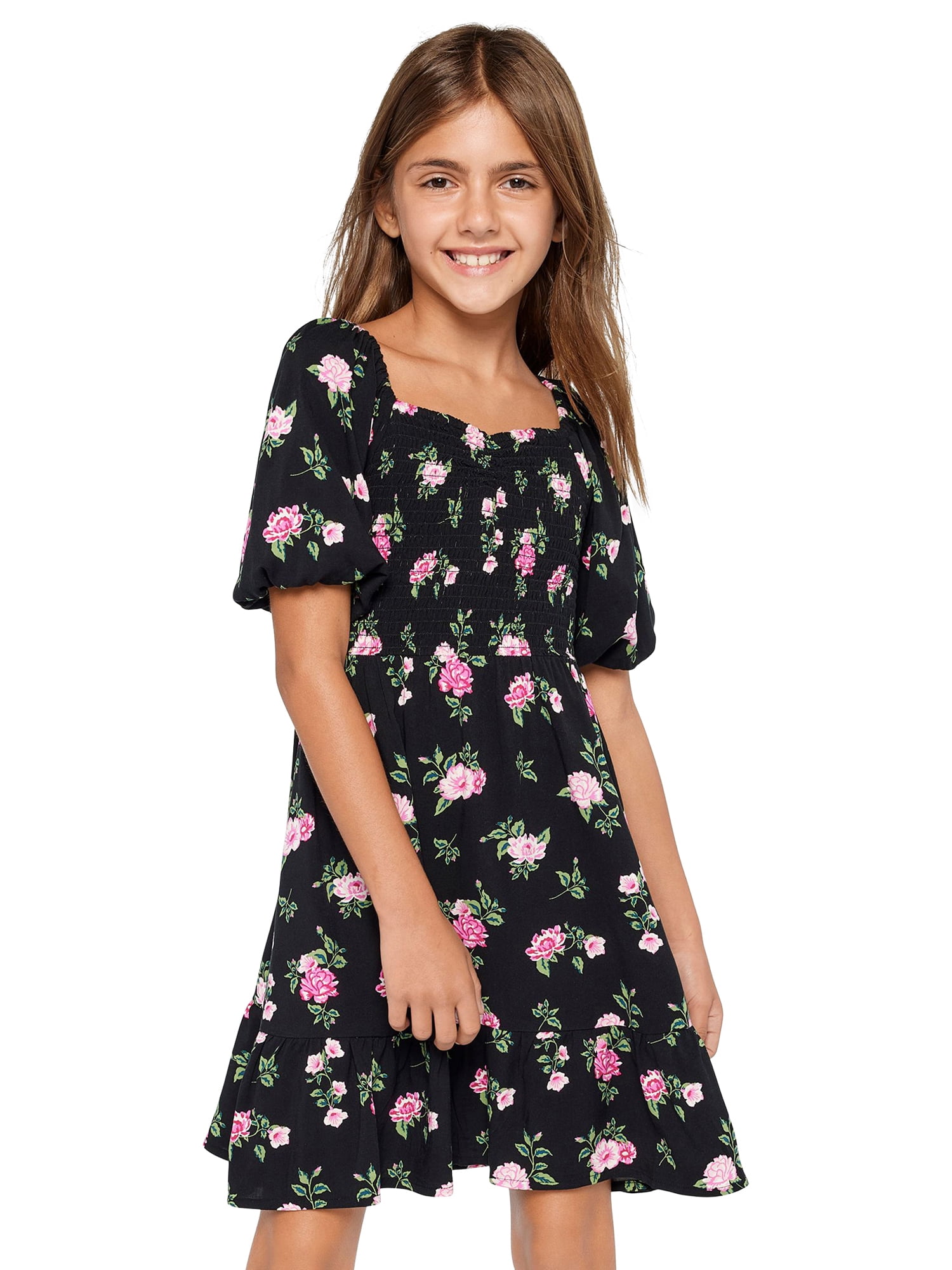 The Children's Place Girls Short Puff Sleeve Smocked Floral Dress ...