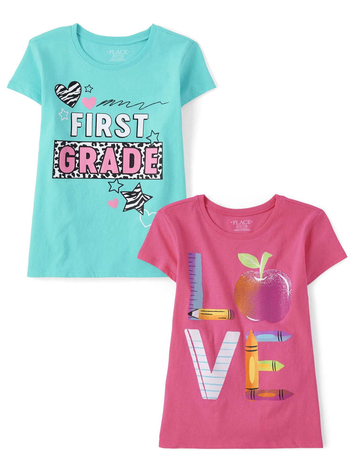 The Children's Place Girls Short Sleeve 1st Grade Graphic Tee, 2-Pack ...