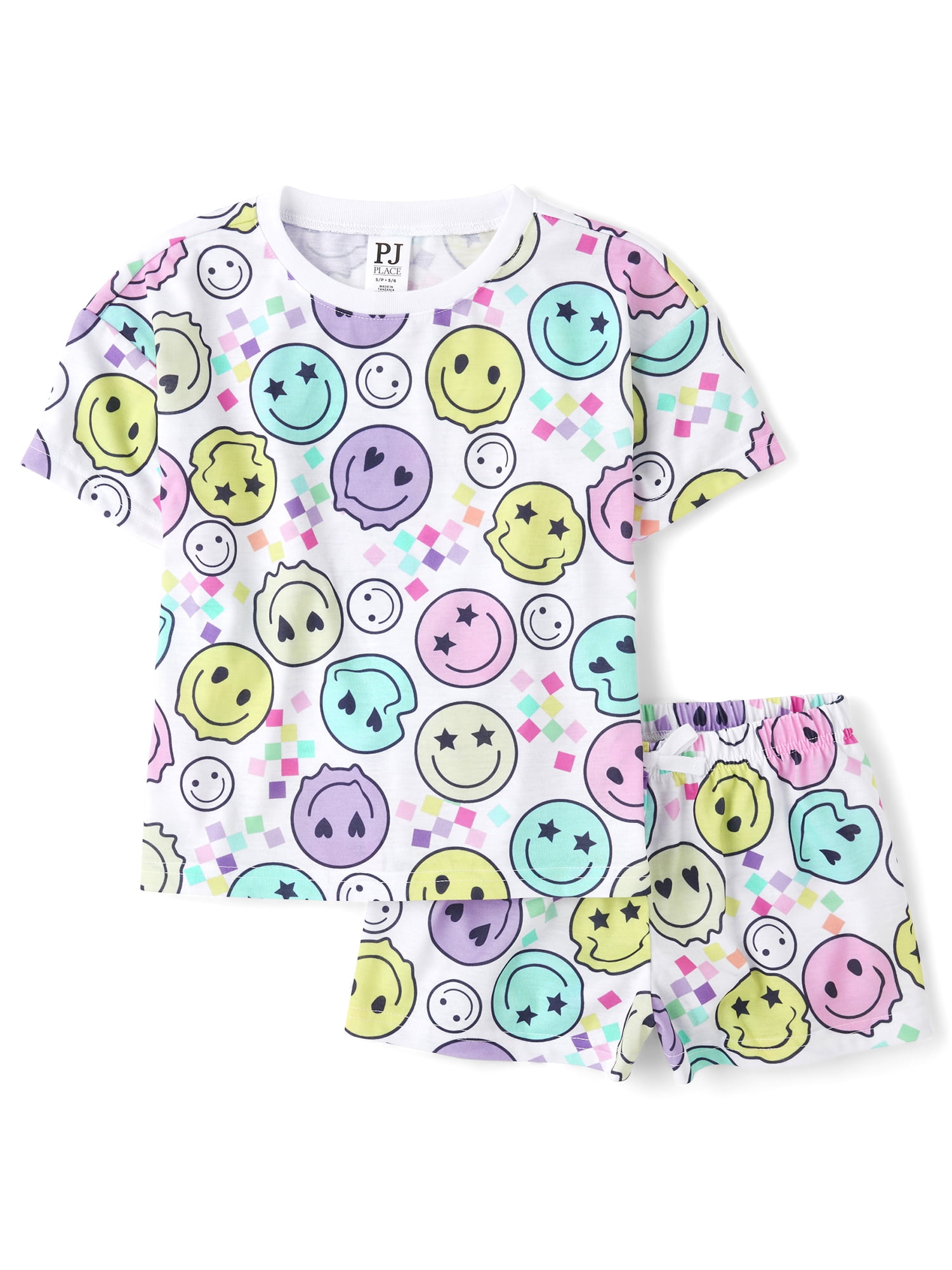 The Children's Place Girls Short Sleeve Allover Happy Faces PJs, 2 ...