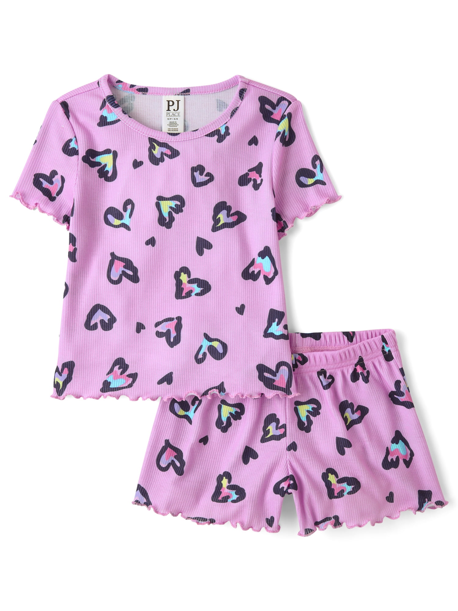 The Children's Place Girls Short Sleeve Leopard Heart Lettuce PJs, 2 ...