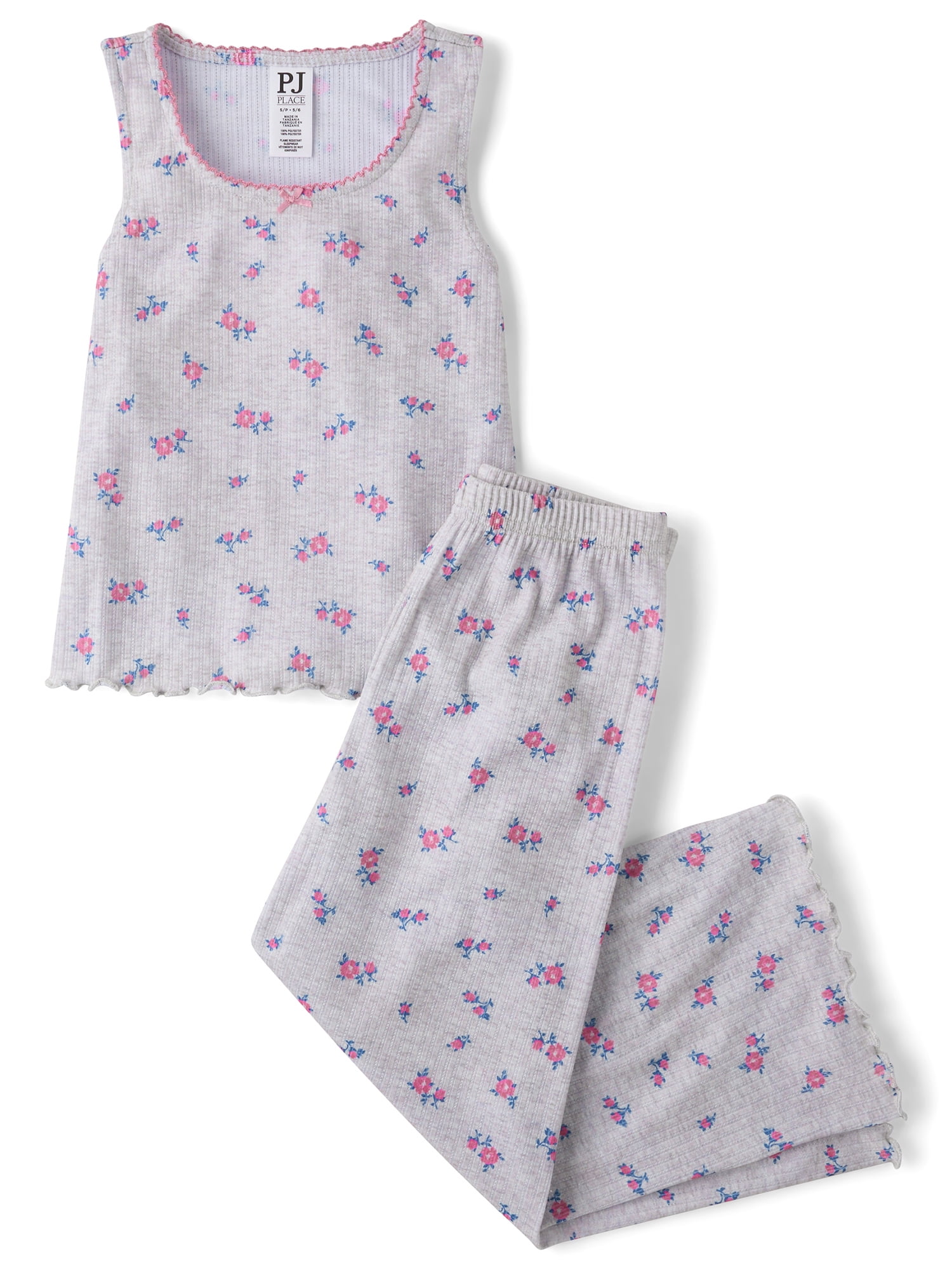 The Children's Place Girls Sleeveless Floral Lettuce Pointelle PJs, 2 ...