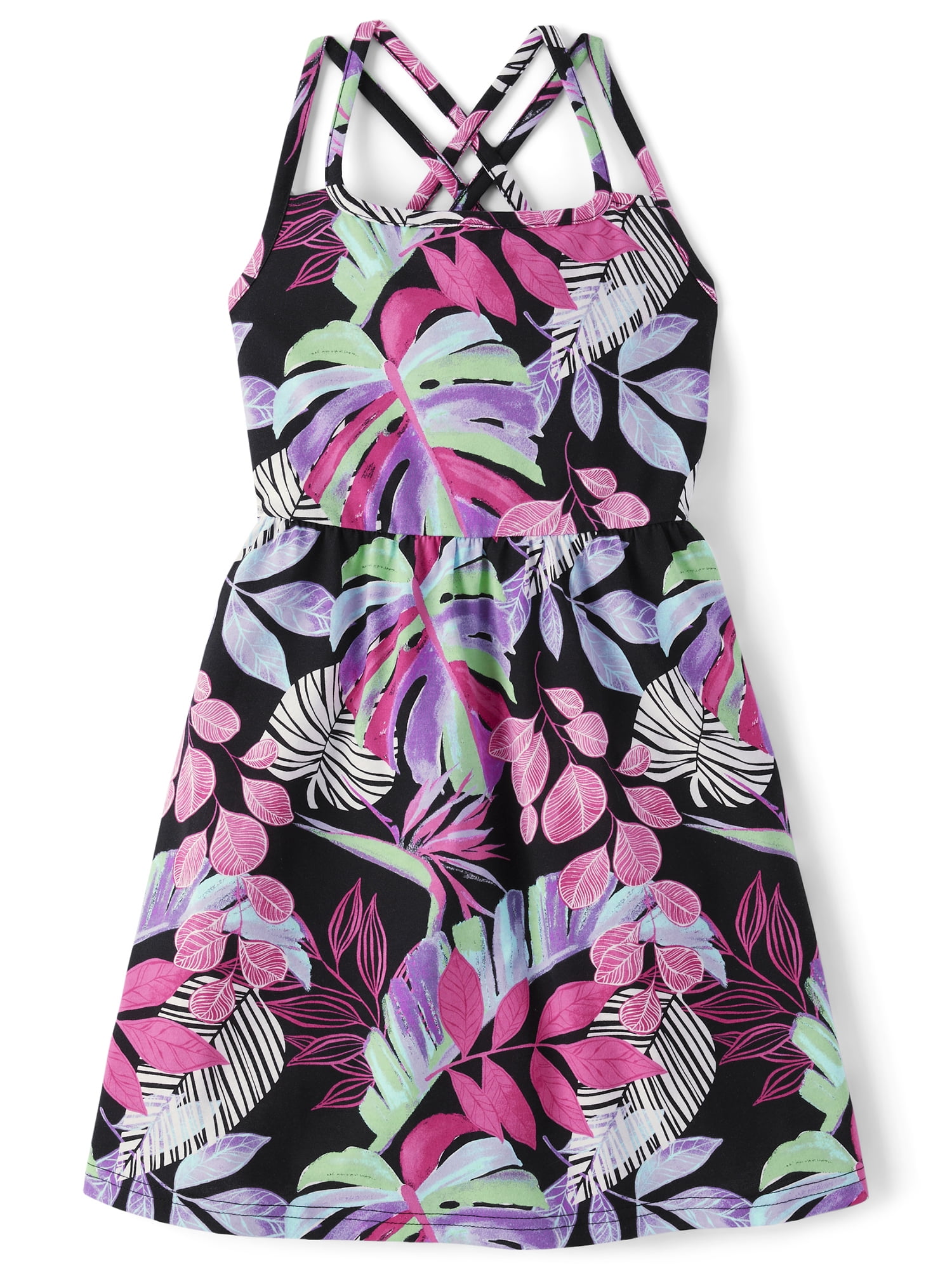 The Children's Place Girls Sleeveless Printed Cross Back Dress, Sizes ...