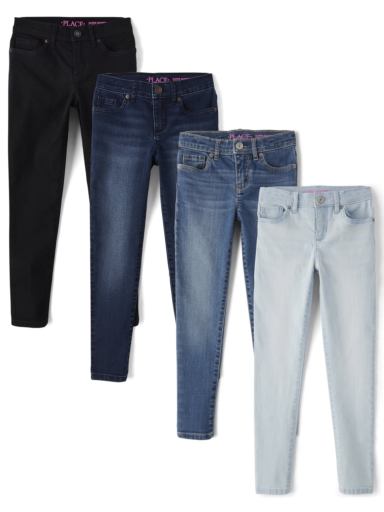 The Children's Place Girls Super Skinny Fit Jeans, 4-Pack, Sizes 4-18 ...