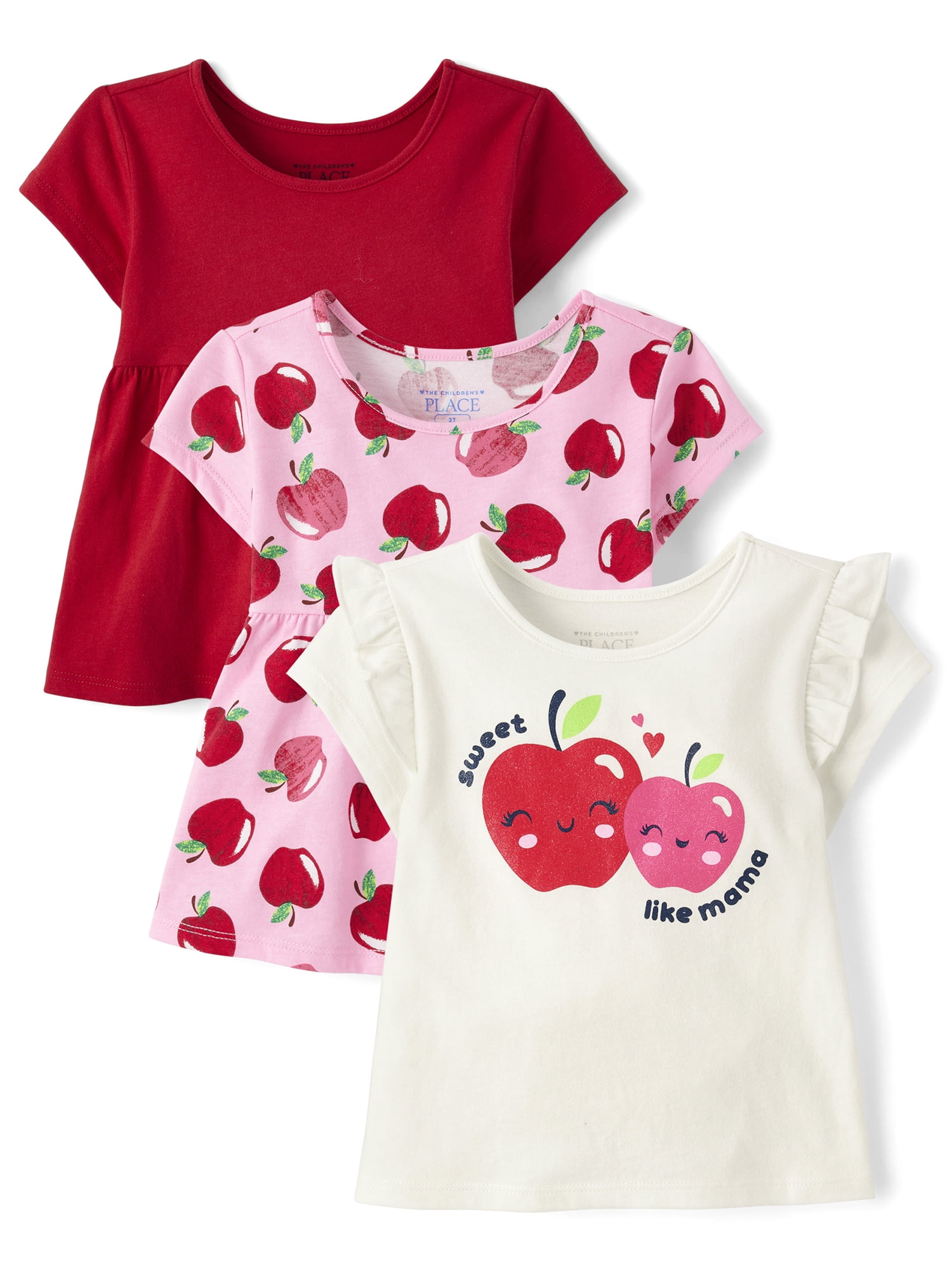 The Children's Place Toddler Girls Short Sleeve Assorted Tops, 3-Pack ...