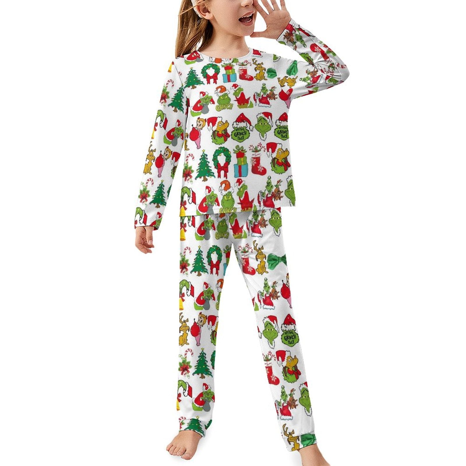 The Christmas Grinch Pajamas for Girls 2-Piece Soft Long Sleeve & Pants ...
