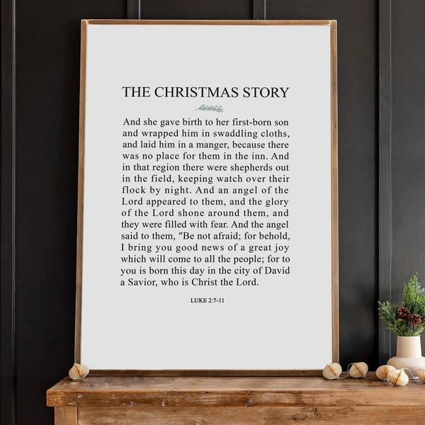 The Christmas Story | Bible Verse Print | Christian Art | Book Page ...
