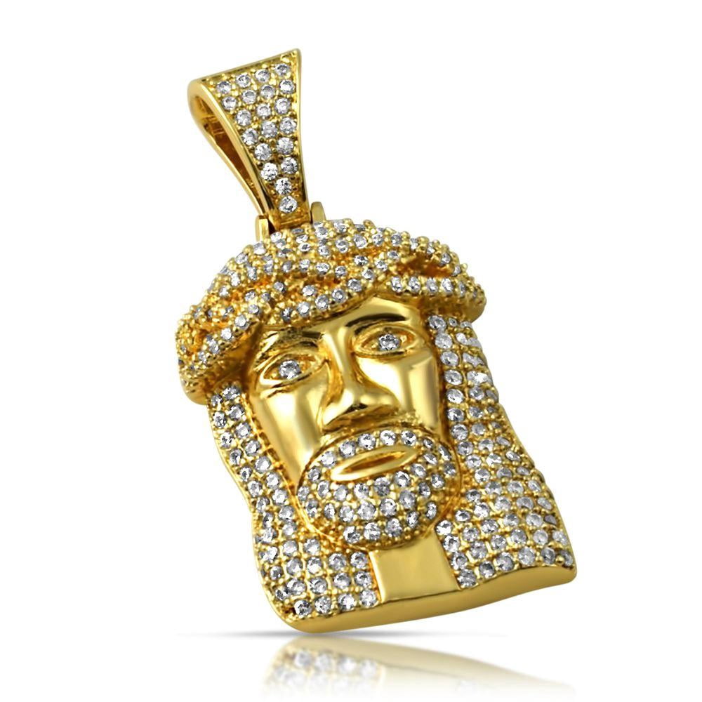 The Classic Mini Jesus Piece Pendant in White / Yellow Gold - Walmart.com