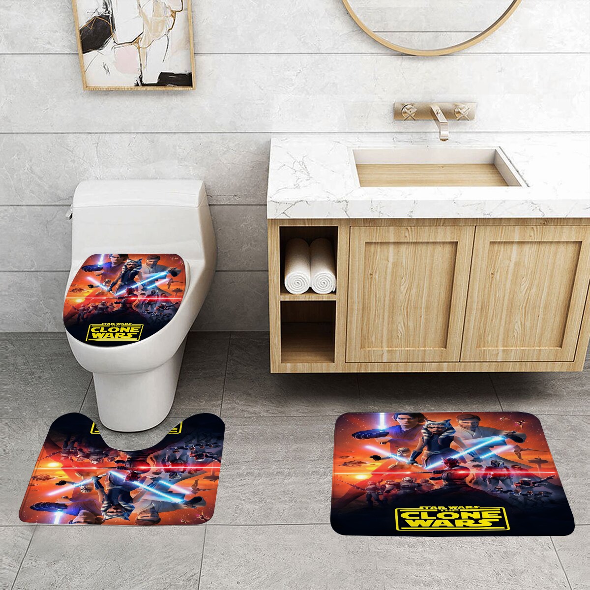 The Clone Wars floor mat and toilet set is durable,and adds a nostalgic ...