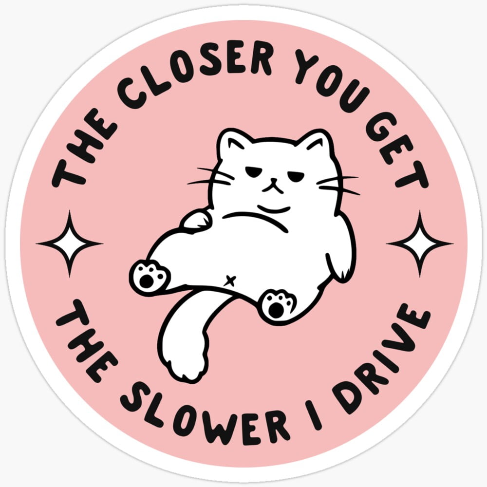 The Closer You Get The Slower I Drive Cat Bumper Sticker Phone Decal ...