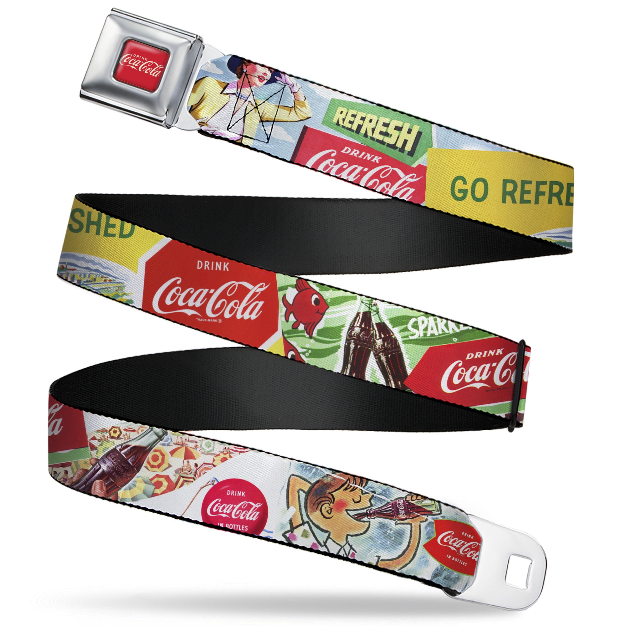 The Coca-Cola Company Belt, Seatbelt Buckle Belt, Vintage Coca Cola Go Refreshed Ads and Icons ...