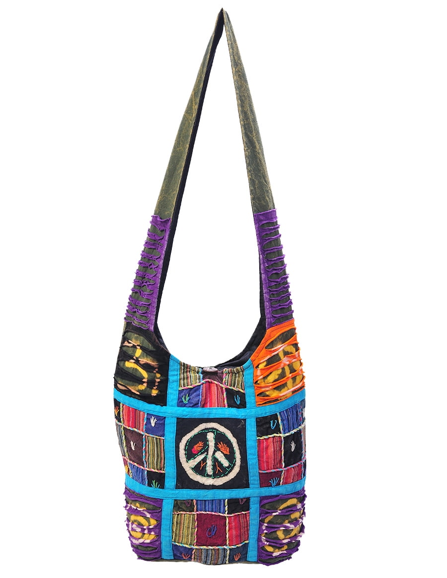 The Collection Royal Black Peace Stamped Patched Hobo Bag - Walmart.com