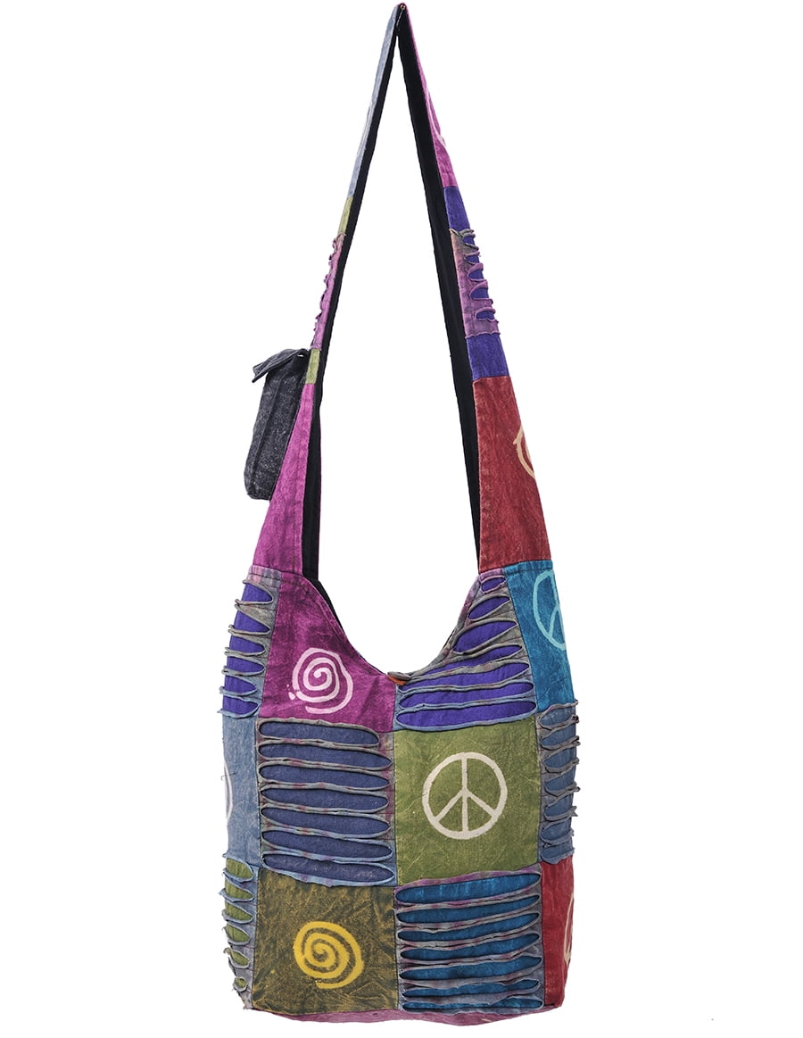 The Collection Royal Deep Washed Peace and Spiral Stamped Cotton Hobo ...