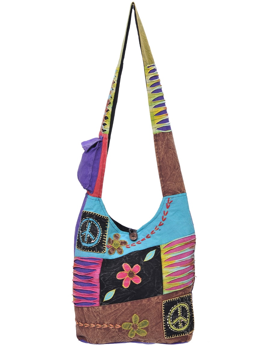 The Collection Royal Peace and Floral Patched Cotton Hobo Bag - Walmart.com